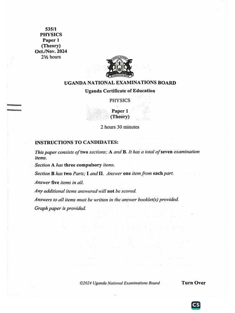 S.4 UCE- PHY 2024. | PDF
