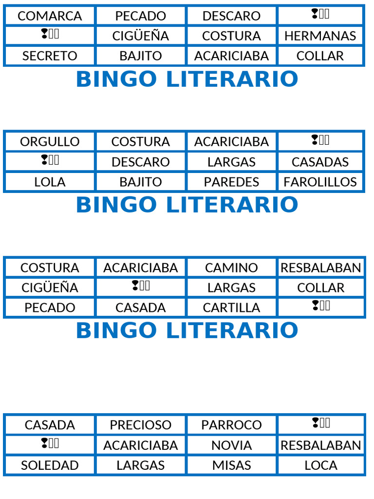BINGO LITERARIO LAS CURSIS Y EL SECRETO | PDF