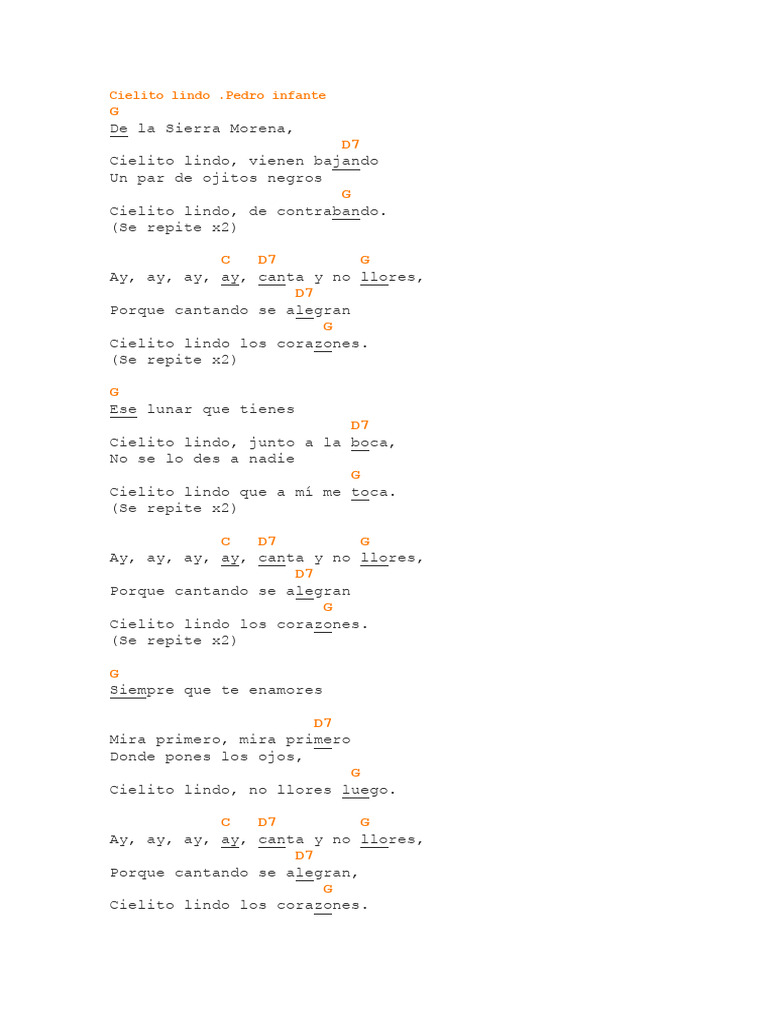 Cielito Lindo: Letra y Acordes | PDF