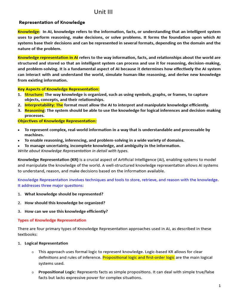 AI Knowledge Representation Guide | PDF | Knowledge Representation And Reasoning | Inheritance ...