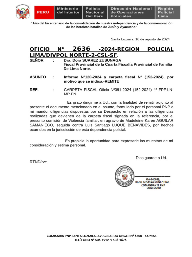 OFICIO Cem RML Otros Cisneros2023 | PDF | Violencia doméstica | Lima