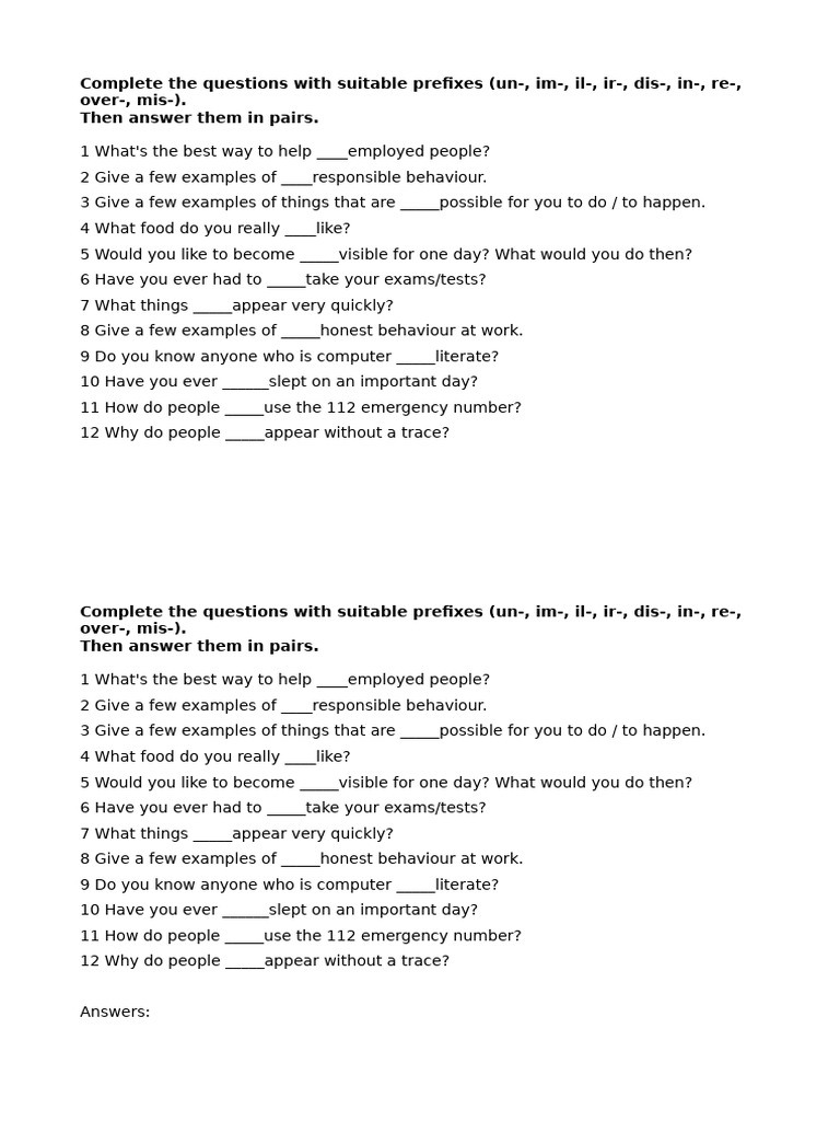 Questions With Prefixes | PDF