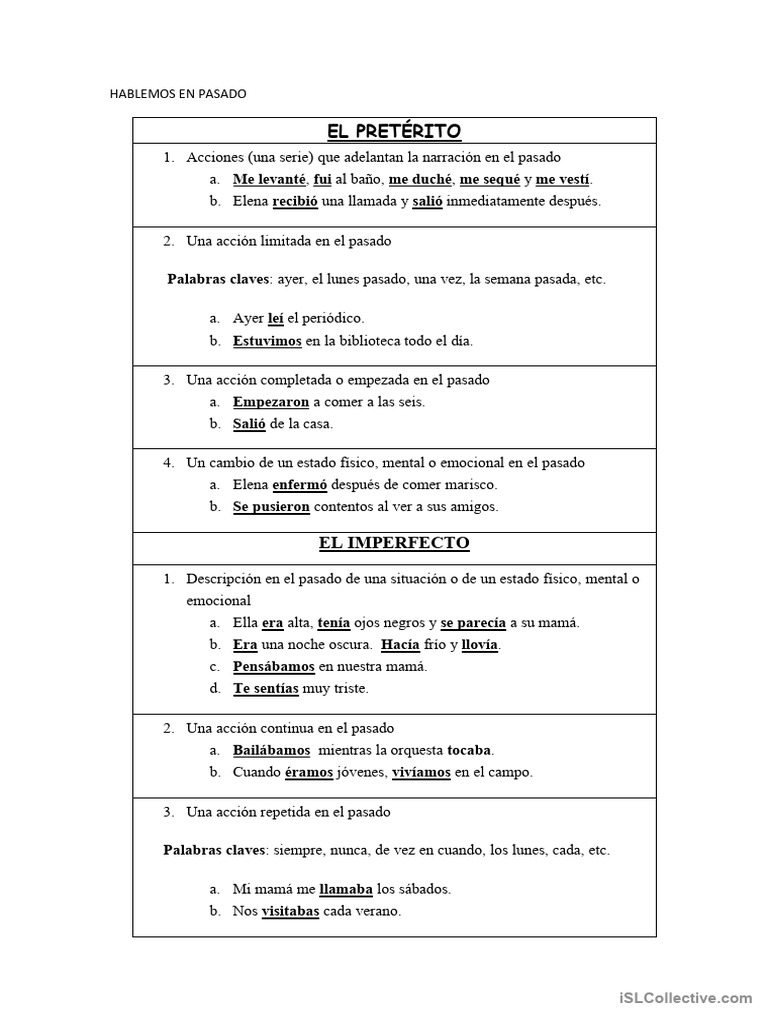 preterito indefinido vs preterito imperfecto | PDF