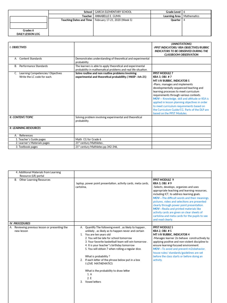 Cot - DLP - Mathematics 5 | PDF | Learning | Curriculum