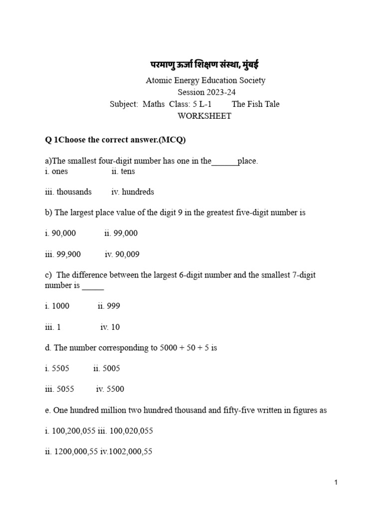 V Maths L2 | PDF | Numbers | Arithmetic