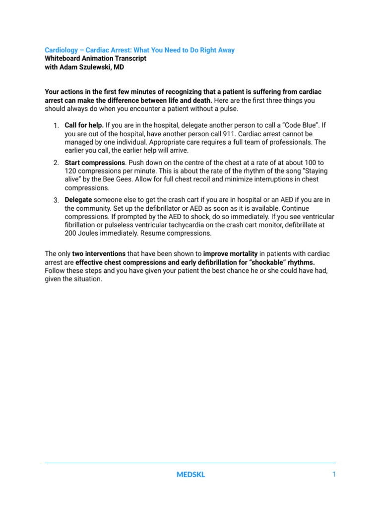 Cardiology - Cardiac Arrest - WB Animation Transcript - Adam Szulewski ...