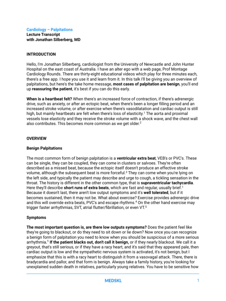 Cardiology - Palpitations - Lecture Transcript - Jonathan Silberberg REF | PDF | Heart ...