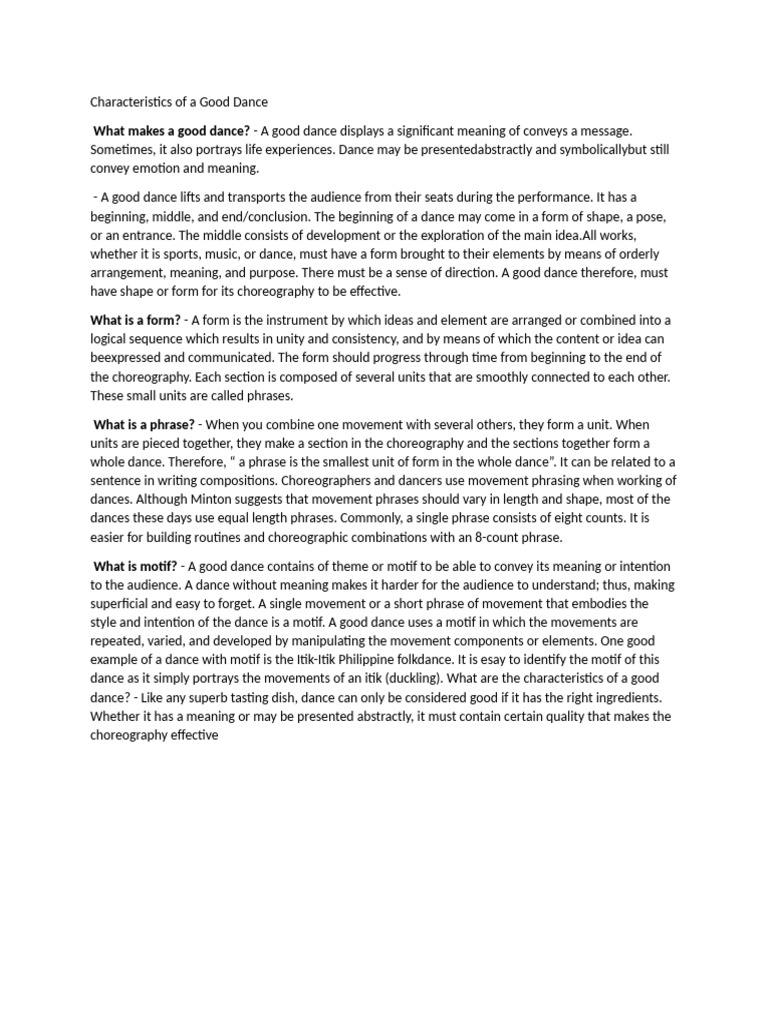 Characteristics-of-a-Good-Dance Basic1 | PDF | Choreography | Dances