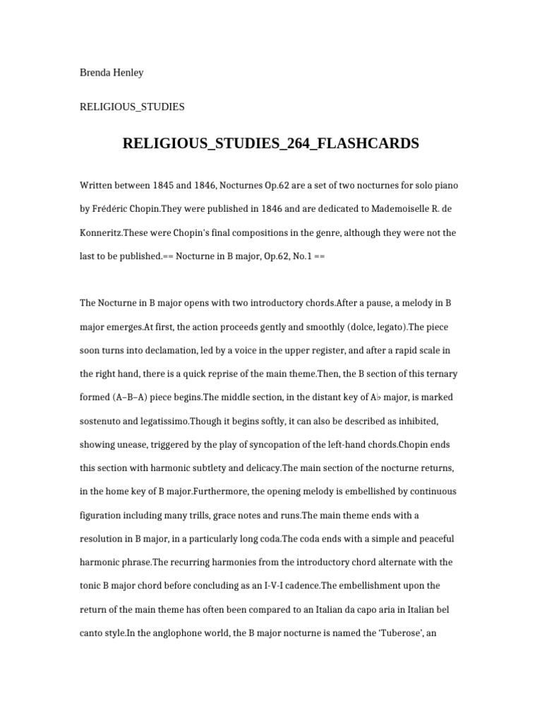 Religious Studies 264 Flashcards | PDF | Frédéric Chopin | Musical Forms