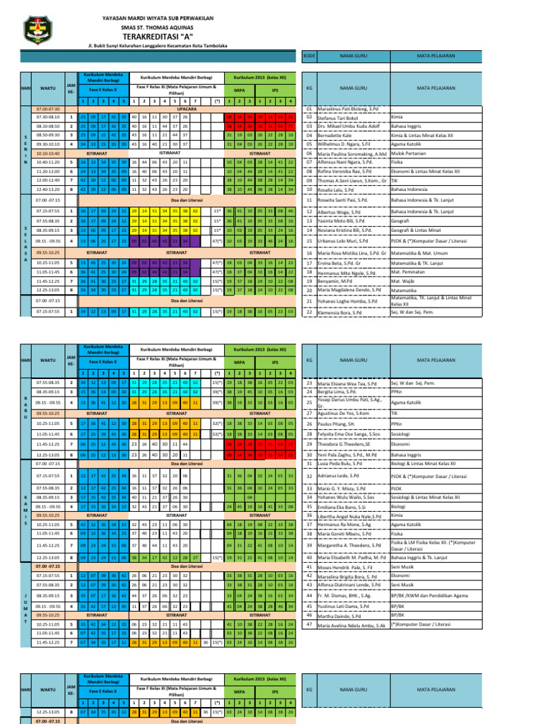 Paling Final - Revisi Jadwal Pelajaran Tahun Pelajaran 2023-2024 | PDF