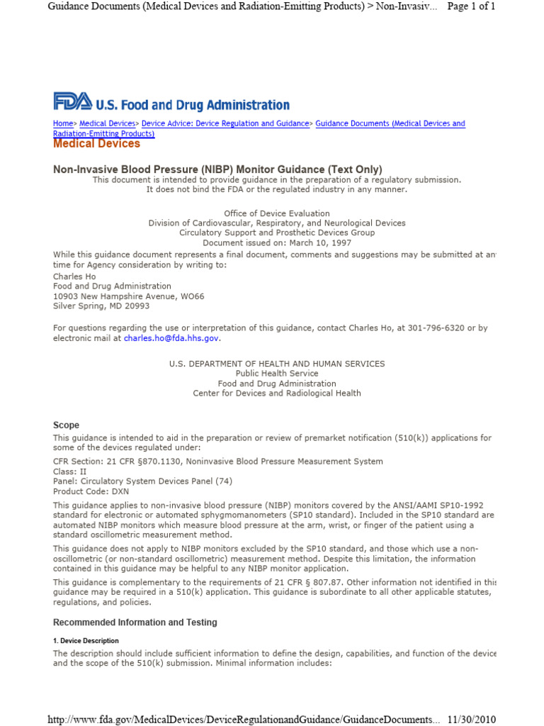 Guidelinse for Non-Invasive Blood Press | PDF | Federal Food | Medical ...