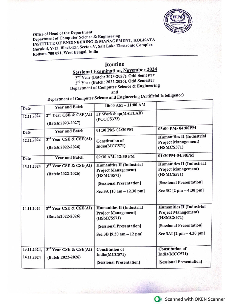 Sessional Exam 2nd Year&3rd Year CSE - CSE (AI) | PDF