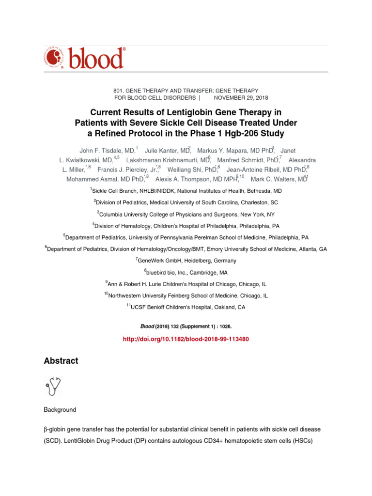 Lentiglobin Gene Therapy in Sickle Cell Disease | PDF | Hematopoietic ...