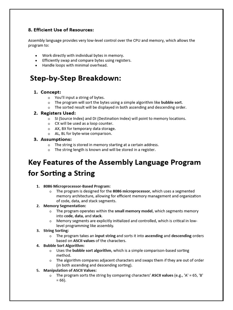 8086 Assembly String Sorting Program | PDF | String (Computer Science) | Computer Program