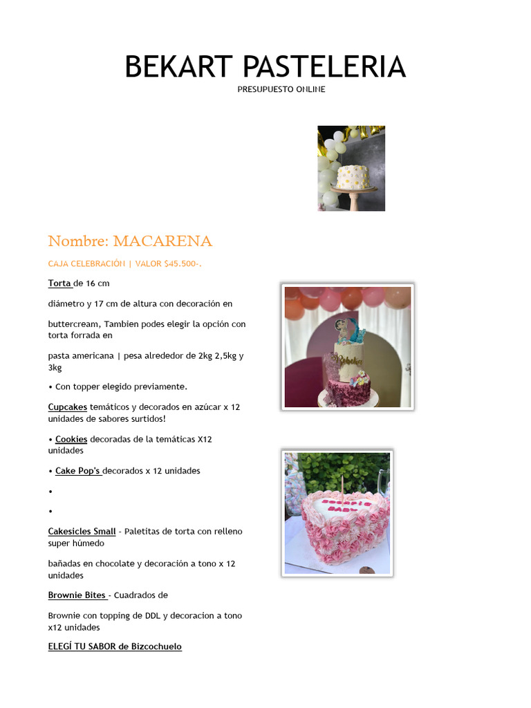 Bekart Pasteleria: Nombre: MACARENA | PDF | Salud y bienestar