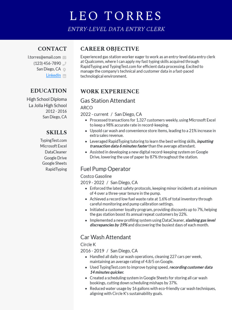 entrylevel-data-entry-2-resume-example | PDF | Filling Station