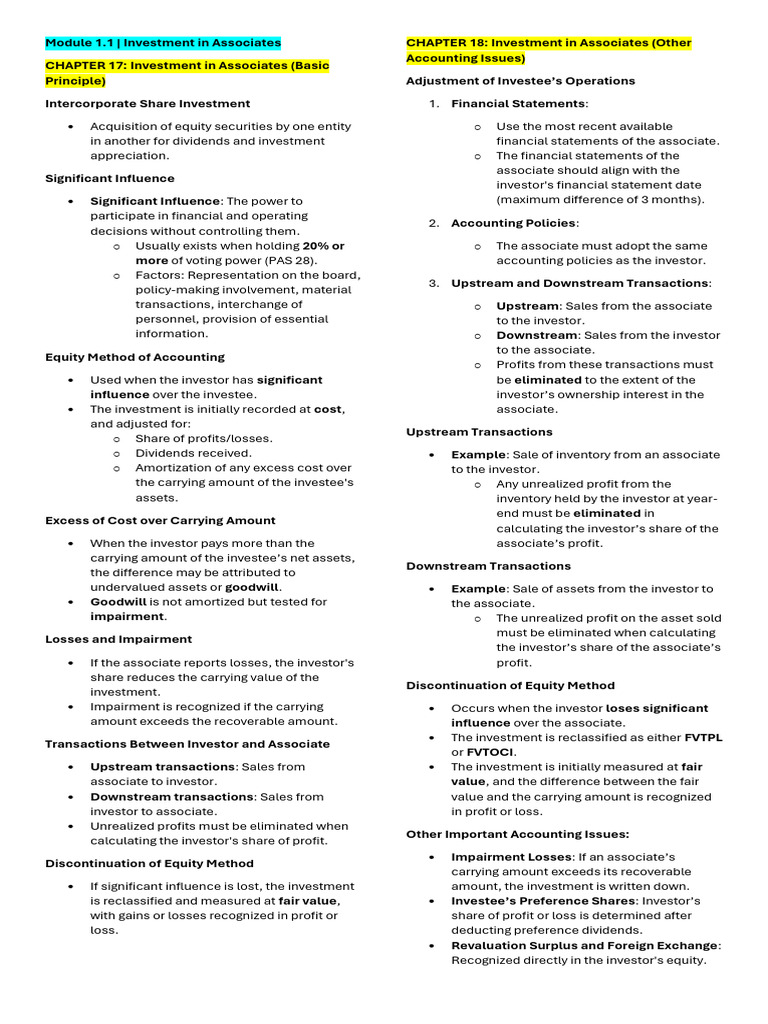 Module 1 Notes For Intermediate Accounting | PDF | Investing | Fair Value