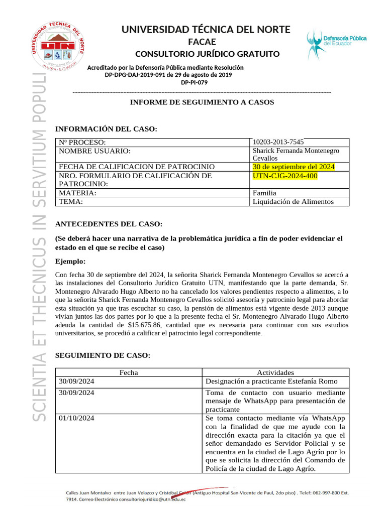 Informe de Caso Sharick Fernanda Montenegro Cevallos | PDF