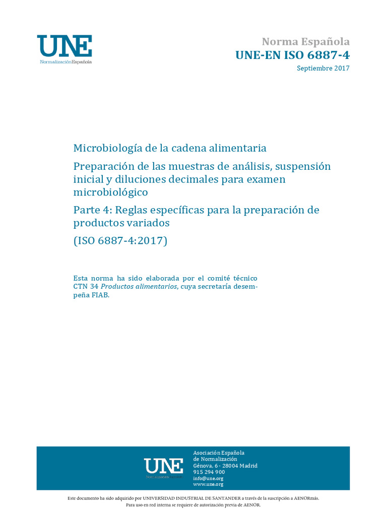 Une en Iso 6887-4 | PDF | Organización internacional para la ...