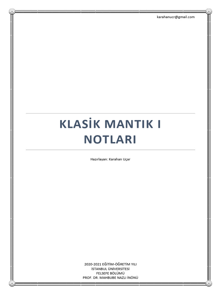 Klasik Mantik I Ders Notlari | PDF