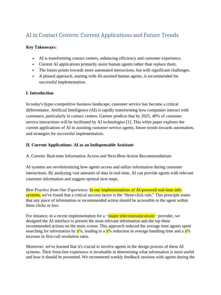 AI Contact Center Whitepaper - Draft - v1 | PDF | Artificial ...