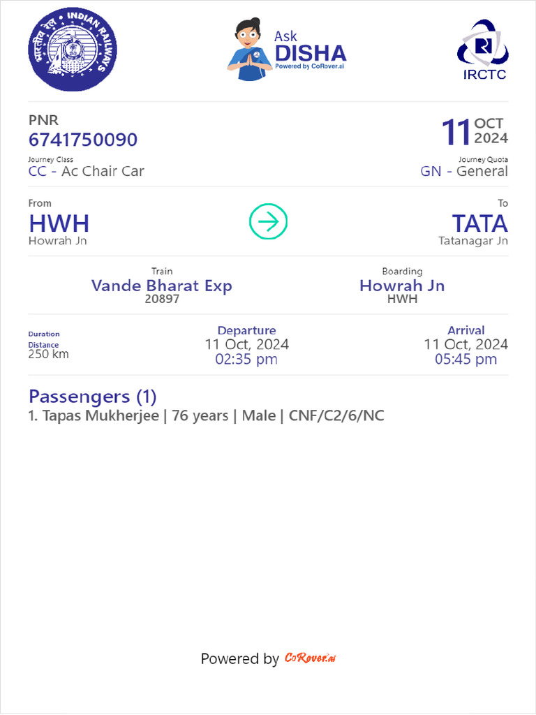 E-ticket Hwh to Tata | PDF