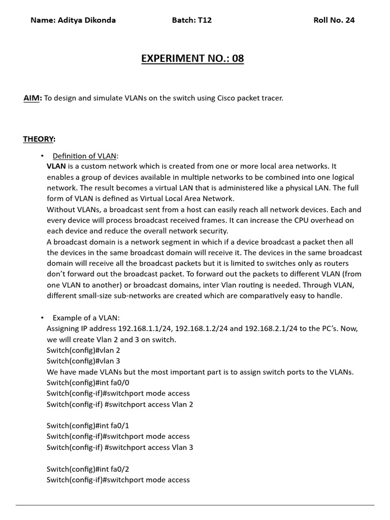 Experiment No.: 08: Name: Aditya Dikonda Batch: T12 Roll No. 24 | PDF | Computer Network ...