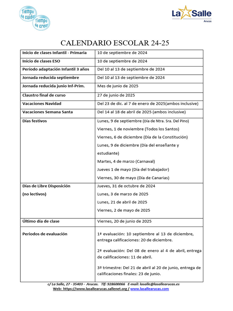 Calendario Escolar Oficial 24 25 | PDF
