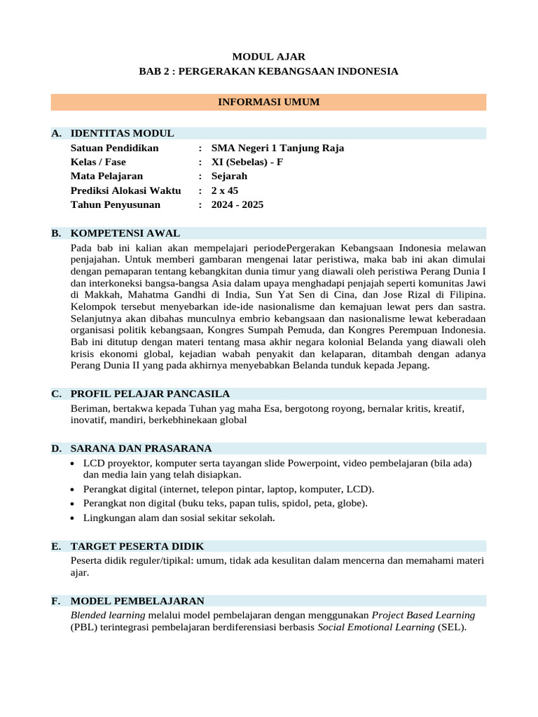 Sejarah Indonesia - Bab 2 - Pergerakan Kebangsaaan Indonesia by Furqon Tanjuang | PDF