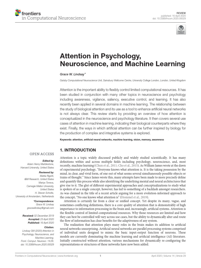 Attention in Psychology, Neuroscience, and Machine Learning | PDF ...