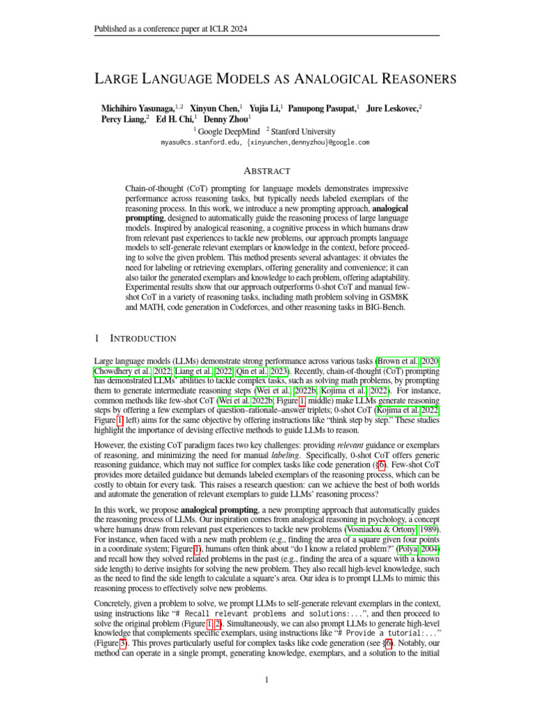 Large Language Models As Analogical Reasoners | PDF | Mathematics | Algorithms