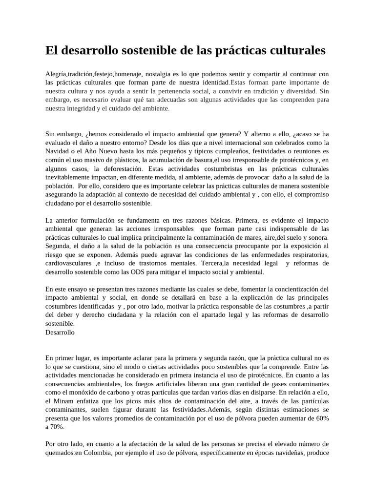 El Desarrollo Sostenible de Las Prácticas Culturales | PDF | Residuos ...