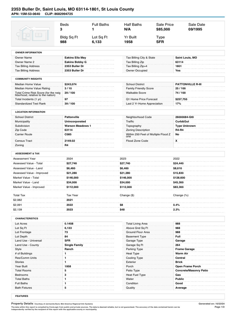 PropertyDetails 2353 Buller DR Saint Louis | PDF