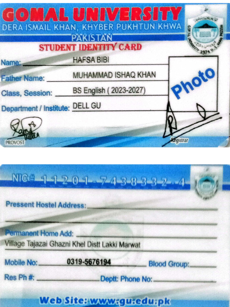 Hafsa Uni Card | PDF