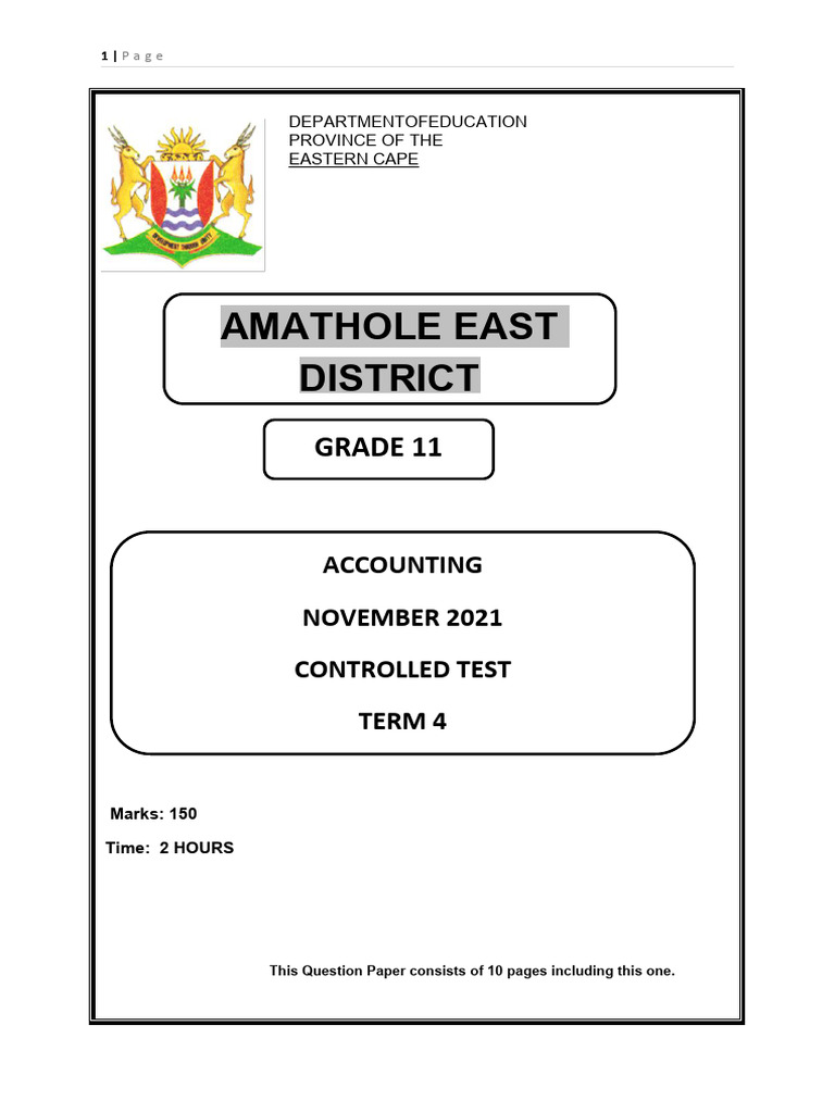 Grade 11 Accounting Test November 2021 | PDF | Book Value | Debits And ...