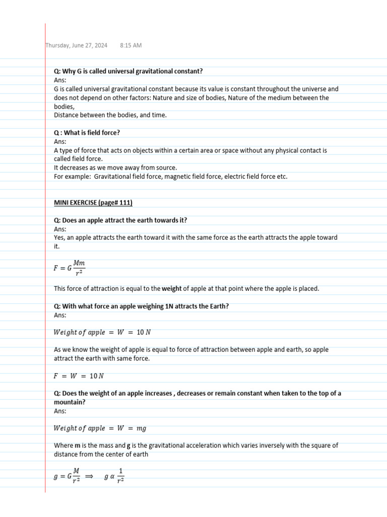 Universal Gravitational Constant Explained | PDF