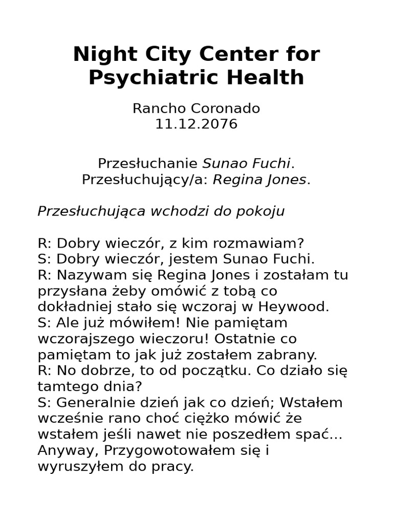 Wywiad Z Pacjentem - Sunao Fuchi | PDF