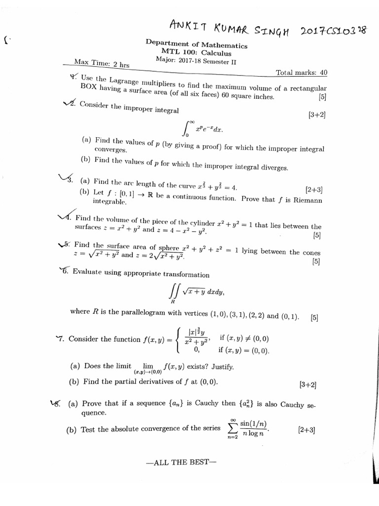 MTL100 Major 2017-18 Sem2 | PDF