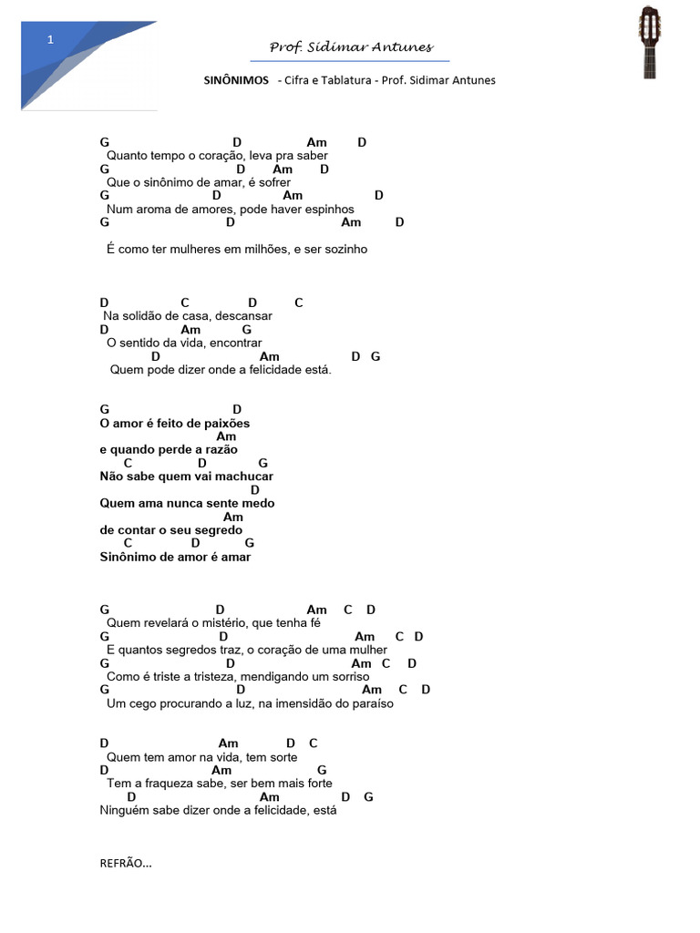 SINÔNIMOS CIFRA E TAB - Prof. Sidimar Antunes | PDF