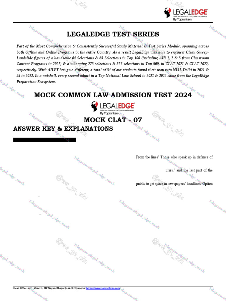 Mock CLAT 07 Explanations | PDF | Self Incrimination
