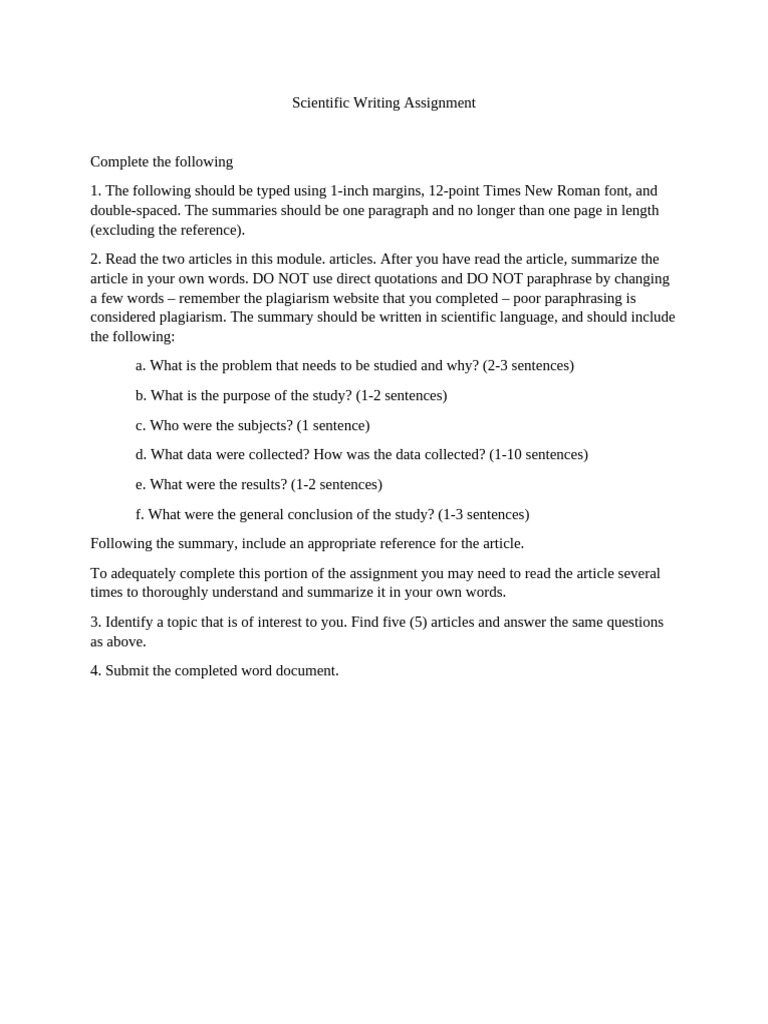 Scientific Writing Assignment | PDF Scientific Writing Assignment | PDF