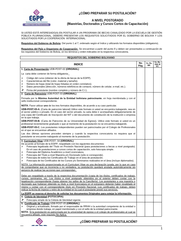 RequisitosBolivianos Formatos Postgrado | PDF | Documento de identidad | Bolivia