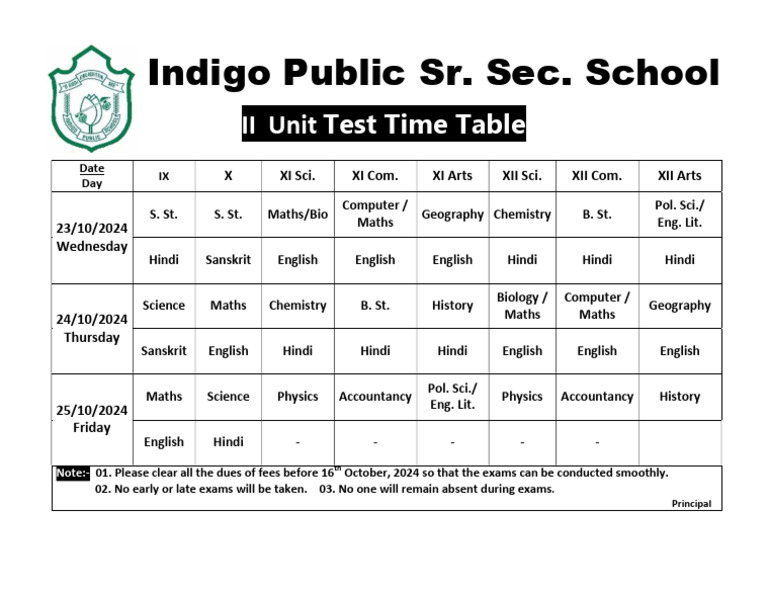 II Unit Test Date Sheet - 2024!25!1 | PDF