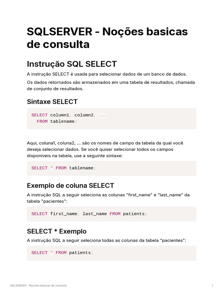 SQLSERVER - Noções Basicas de Consulta | PDF | SQL | Microsoft SQL Server