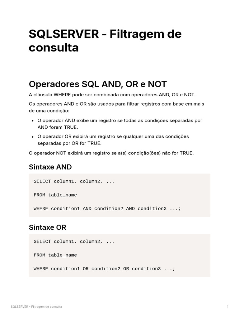 SQLSERVER - Filtragem de Consulta | PDF | Microsoft SQL Server | SQL
