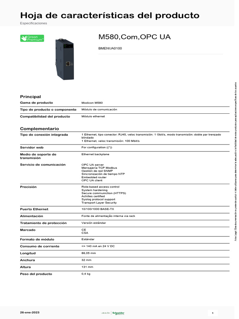 Modicon M580 - Epac - BMENUA0100 | PDF | Transmisión de datos | Protocolos de internet