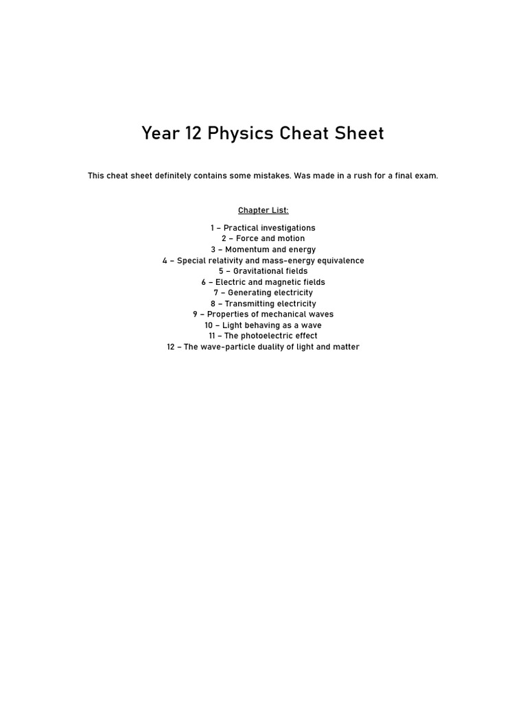Year 12 Physics Cheat Sheet | PDF | Force | Velocity