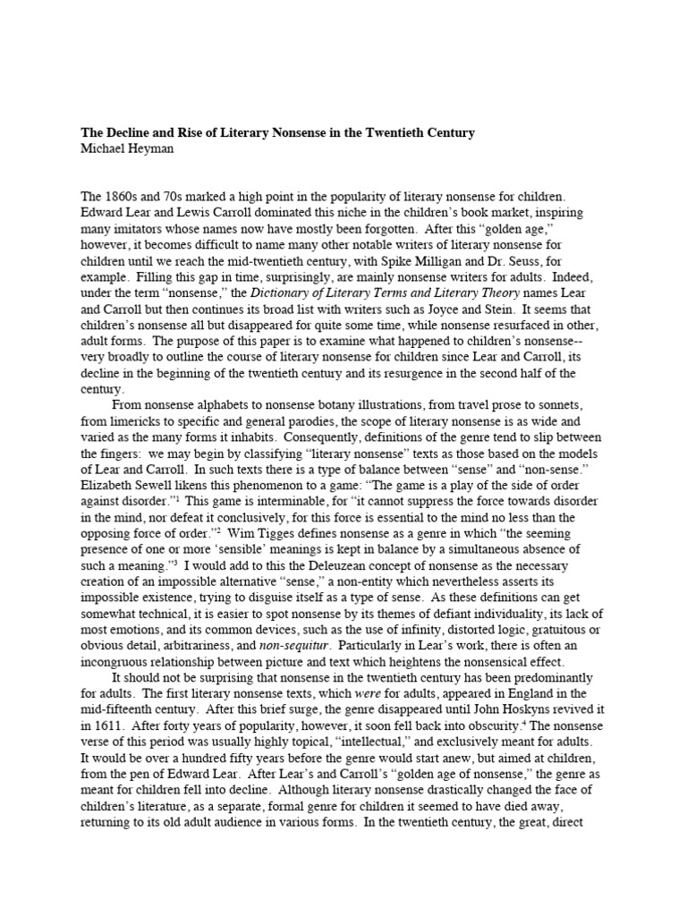 The Decline and Rise of Literary Nonsense in The Twentieth Centur | PDF ...