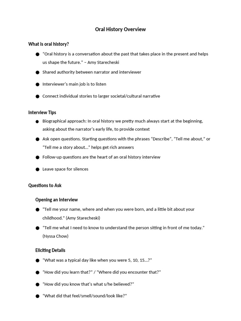 Oral History Interview Guide | PDF | Oral History | Conversation