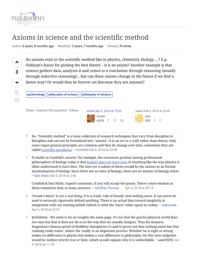 Epistemology - Axioms in Science and The Scientific Method - Philosophy ...